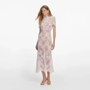 Self-Portrait | Dresses | Selfportrait Blush Pink Floral Lace Midi ...